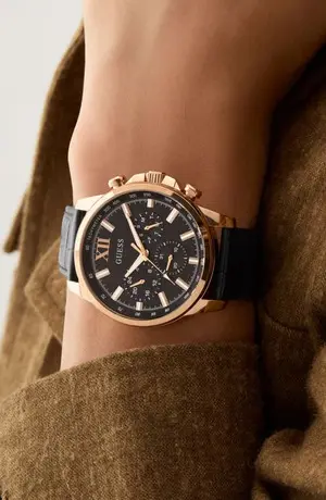 Guess Walker Dial Multifunction Leather Strap Watch