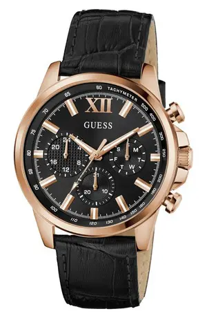 Guess Walker Dial Multifunction Leather Strap Watch