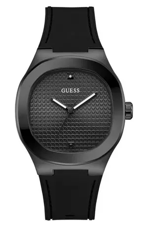 Guess Headline Silicone Strap Watch - Black
