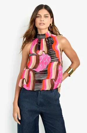 Trina Turk Cortona Sleeveless Halter Neck Cropped Top