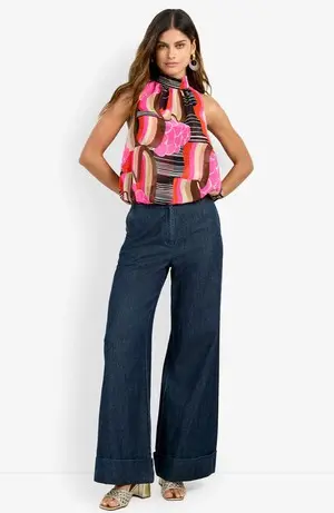 Trina Turk Cortona Sleeveless Halter Neck Cropped Top