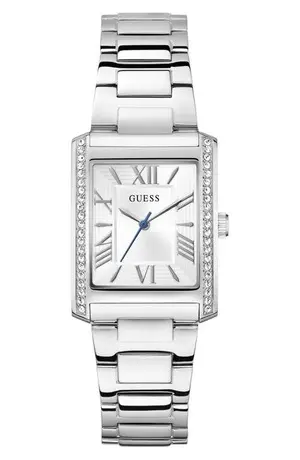 Guess Bonnie Pavé Crystal Bezel Tone Bracelet Tank Watch - Silver
