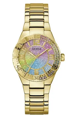 Guess Rainbow Ombré Crystal Bracelet Watch - Gold