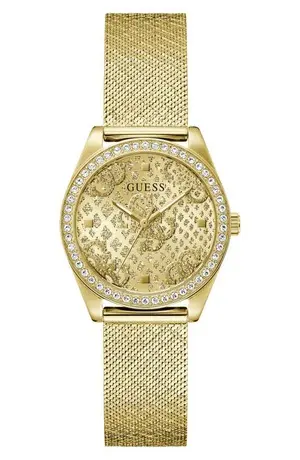 Guess Boa Crystal Bezel Tone Mesh Strap Watch - Gold