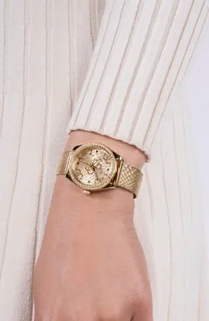 Guess Boa Crystal Bezel Tone Mesh Strap Watch