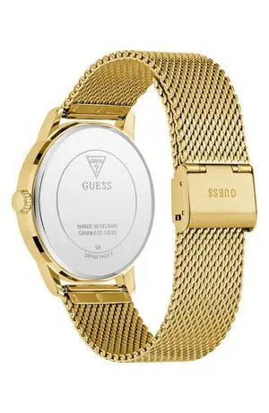 Guess Chandler Gold Tone Stainless Steel Mesh Strap Watch With Cubic Zirconia Accent
