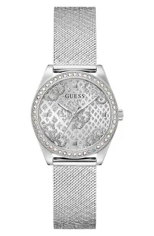 Guess Boa Crystal Bezel Tone Mesh Strap Watch - Silver