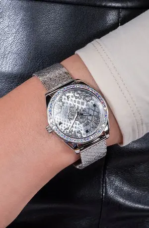 Guess Boa Crystal Bezel Tone Mesh Strap Watch