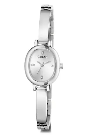 Guess Oblong Crystal Marker Watch - Silver Tone