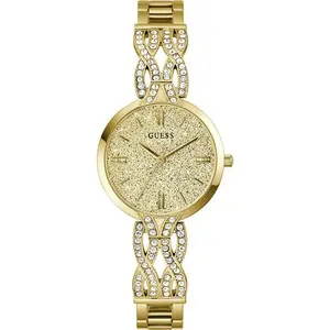 Guess Coral Glitter & Crystal Tone Bracelet Watch - Gold