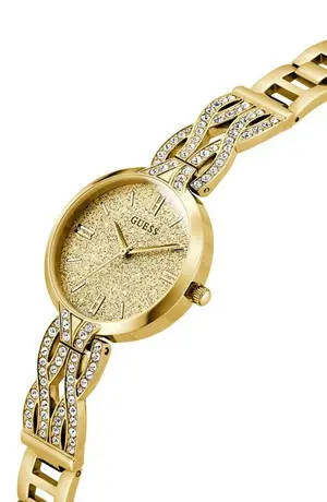 Guess Coral Glitter & Crystal Tone Bracelet Watch