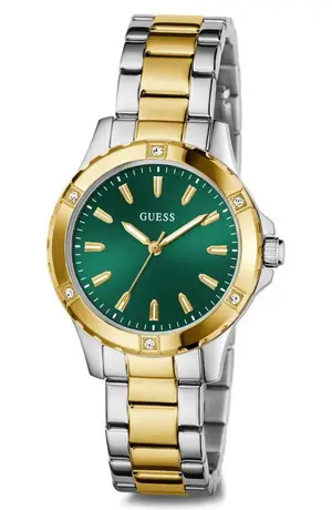Guess Crystal Bezel Bracelet Watch - Green