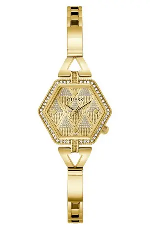 Guess Audrey Pavé Crystal Hexagonal Tone Bracelet Watch - Gold
