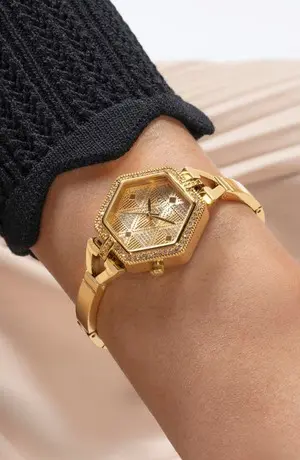 Guess Audrey Pavé Crystal Hexagonal Tone Bracelet Watch