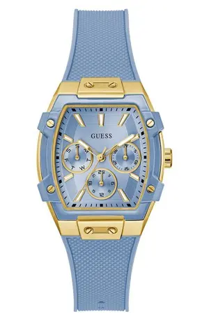 Guess Multifunction Tonneau Silicone Strap Watch - Ice Blue