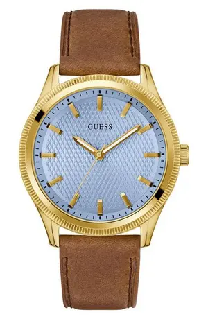 Guess Suit & Time Collection Ice Blue Leather Strap Watch