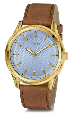 Guess Suit & Time Collection Ice Blue Leather Strap Watch