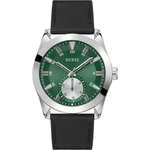 Guess Grayson Leather Strap Watch - Black