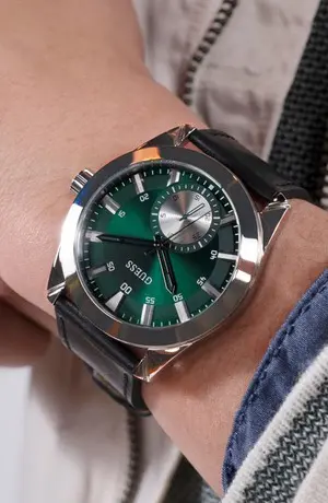 Guess Grayson Leather Strap Watch