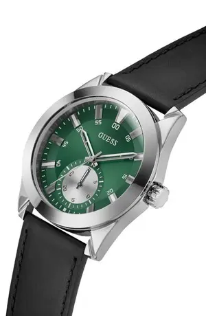 Guess Grayson Leather Strap Watch