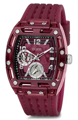 Guess Phoenix Translucent Tonneau Multifunction Silicone Strap Watch