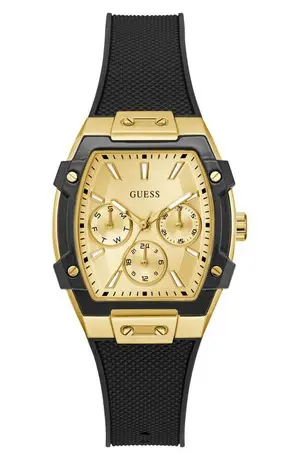 Guess Multifunction Silicone Strap Watch - Black
