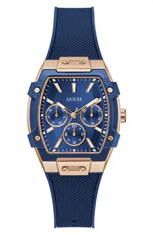 Guess Multifunction Silicone Strap Watch - Blue