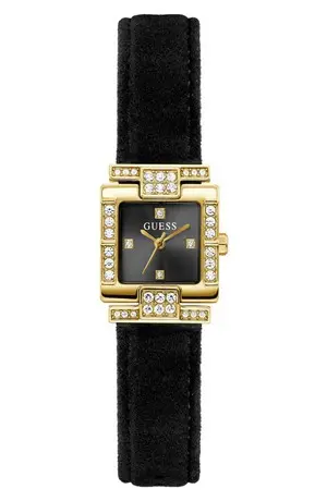 Guess Taylor Square Leather Strap Watch - Black