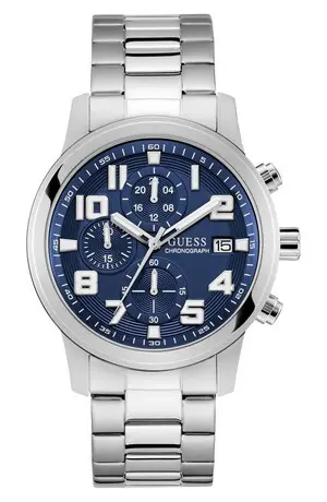 Guess Atticus Tone Chronograph Bracelet Watch - Silver