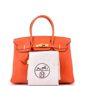 Hermès Birkin Handbag Clemence With Gold Hardware 30 - Orange