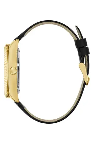Guess Open Heart Automatic Leather Strap Watch - Black/gold