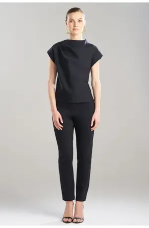 Natori Techno Crepe Drape Neck Fitted Cap Sleeve Top