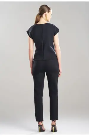 Natori Techno Crepe Drape Neck Fitted Cap Sleeve Top