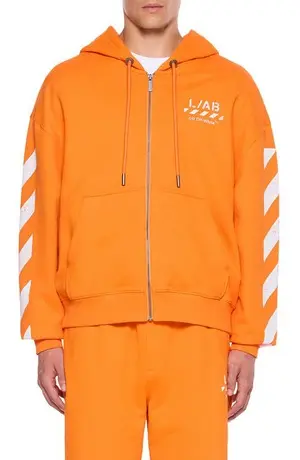 L/AB C/O OFF-WHITE L/ab Off- Diagonal Stripe Logo French Terry Zip Hoodie - Orange Tiger