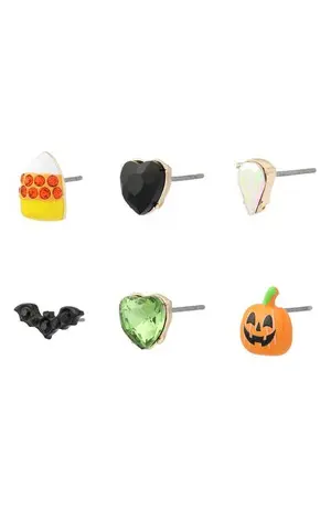 Betsey Johnson Set Of Six Halloween Stud Earrings
