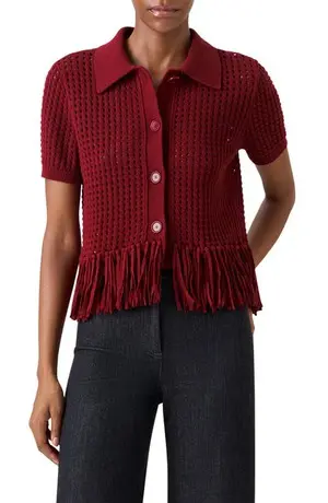 Akris Chunky Fringe Cotton Mesh Sweater