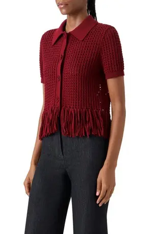 Akris Chunky Fringe Cotton Mesh Sweater