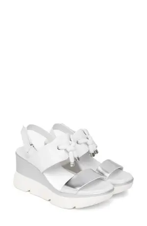 NEROGIARDINI Sporty Wedge Sandals With Drawstring Detail - White/silver