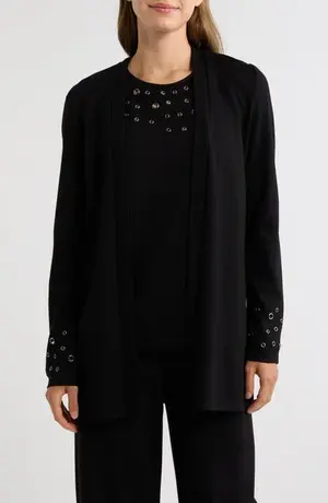 Anne Klein Grommet Detail Open Cardigan - Anne Black