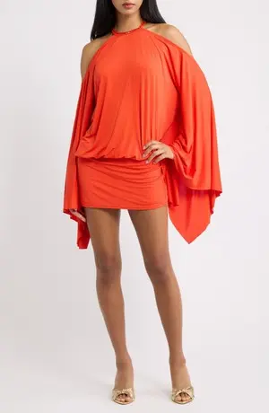 JADED LONDON Beaded Halter Batwing Mini Dress - Orange
