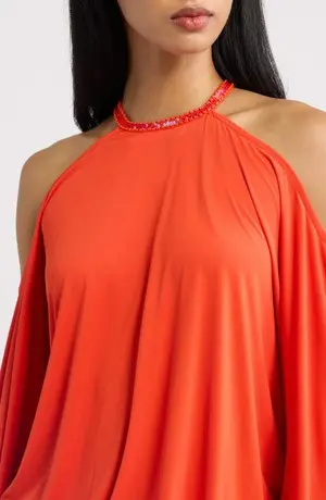 JADED LONDON Beaded Halter Batwing Mini Dress - Orange
