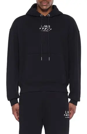 L/AB C/O OFF-WHITE Off- Diagonal Stripe Logo Cotton French Terry Graphic Hoodie - Black