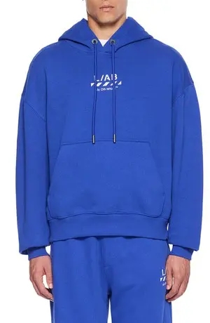 L/AB C/O OFF-WHITE Off- Diagonal Stripe Logo Cotton French Terry Graphic Hoodie - Blue