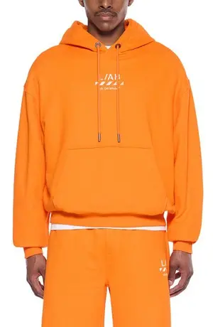 L/AB C/O OFF-WHITE Off- Diagonal Stripe Logo Cotton French Terry Graphic Hoodie - Orange Tiger