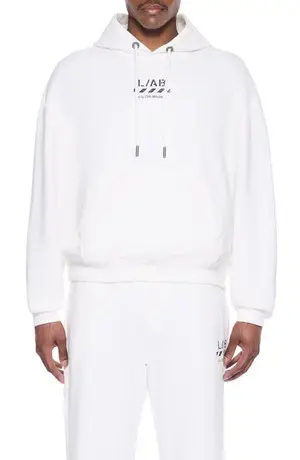 L/AB C/O OFF-WHITE Off- Diagonal Stripe Logo Cotton French Terry Graphic Hoodie - White