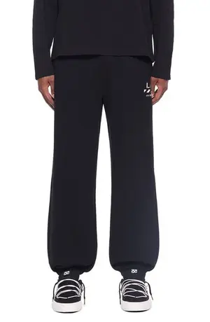 L/AB C/O OFF-WHITE Diagonal Stripe Logo Cotton French Terry Joggers - Black