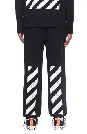 L/AB C/O OFF-WHITE Diagonal Stripe Logo Cotton French Terry Joggers - Black