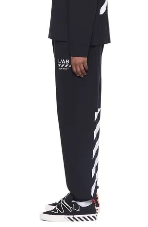 L/AB C/O OFF-WHITE Diagonal Stripe Logo Cotton French Terry Joggers - Black
