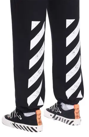 L/AB C/O OFF-WHITE Diagonal Stripe Logo Cotton French Terry Joggers - Black