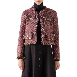 Akris Multicolor Tweed Cropped Jacket - Rusty Red-multicolor